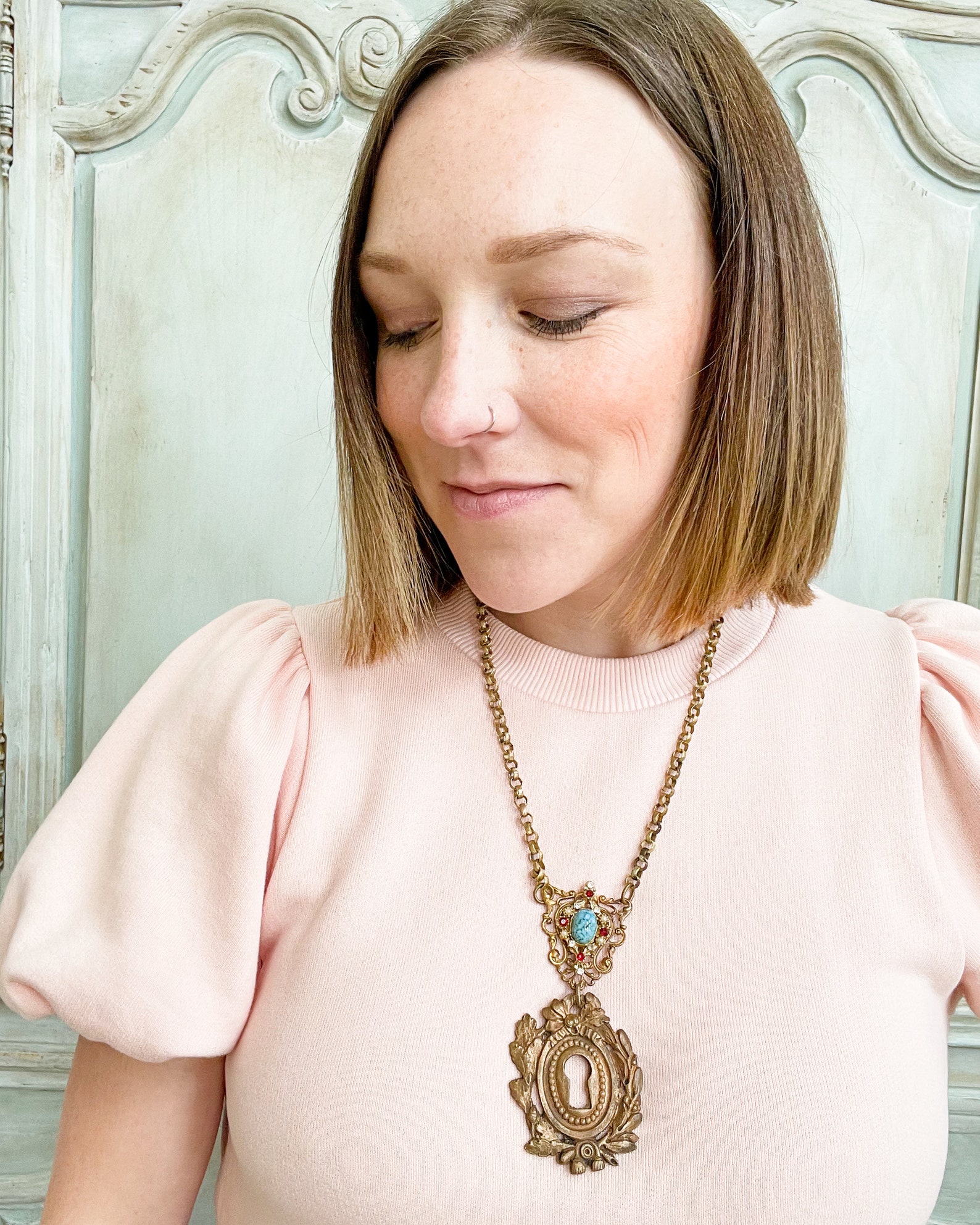 Noble Necklace French Etruscan Keyhole Paris Flea Market Vintage Etched ...