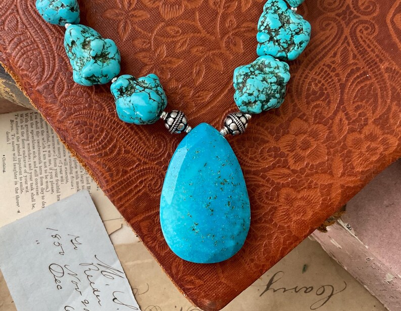 Navaho - Natural Turquoise Nugget Necklace Sleeping Beauty Faceted ...