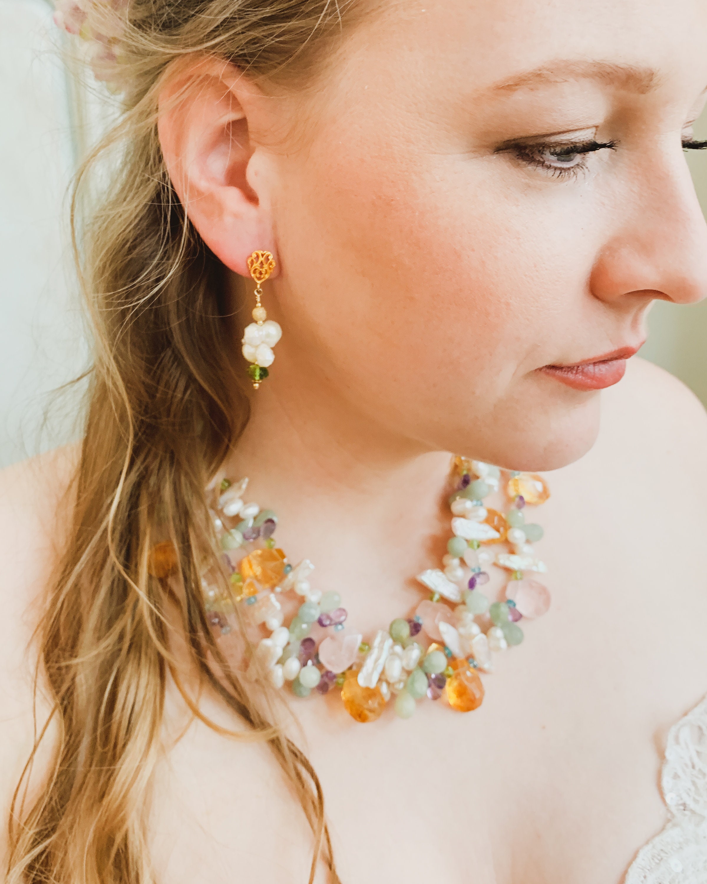 Tanis - Multistrand Semiprecious Statement Necklace Faceted Amethyst ...