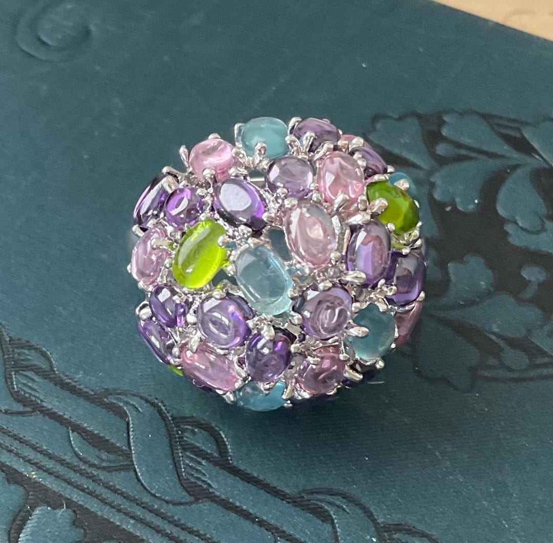 Ring 6- Vintage Joan Boyce Multi Colored Dome Cocktail Ring Size 8 1/4 ...