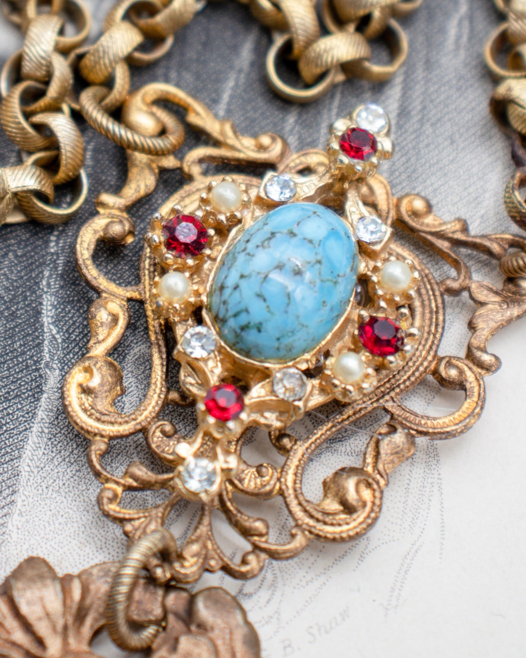 Noble Necklace French Etruscan Keyhole Paris Flea Market Vintage Etched ...