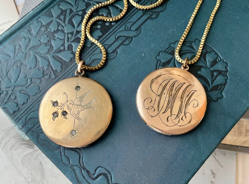 Vintage 14kt Gold Filled Locket Necklace – Bird Etching, Original ...