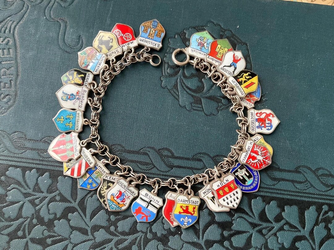 German- Vintage Sterling Silver and Enamel German Charm Bracelet 26 ...
