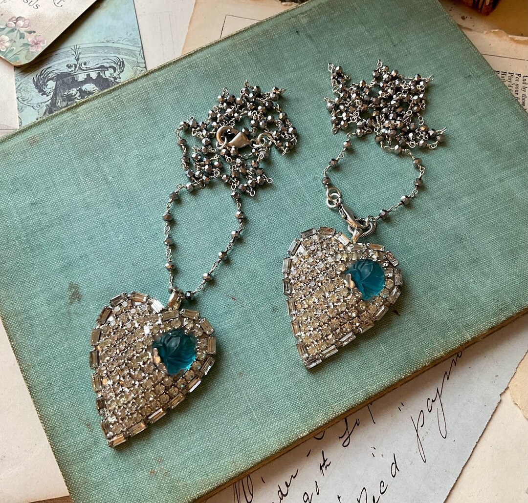 Elodie Necklace Vintage 1940s Set Rhinestone Heart Pins From Covent ...