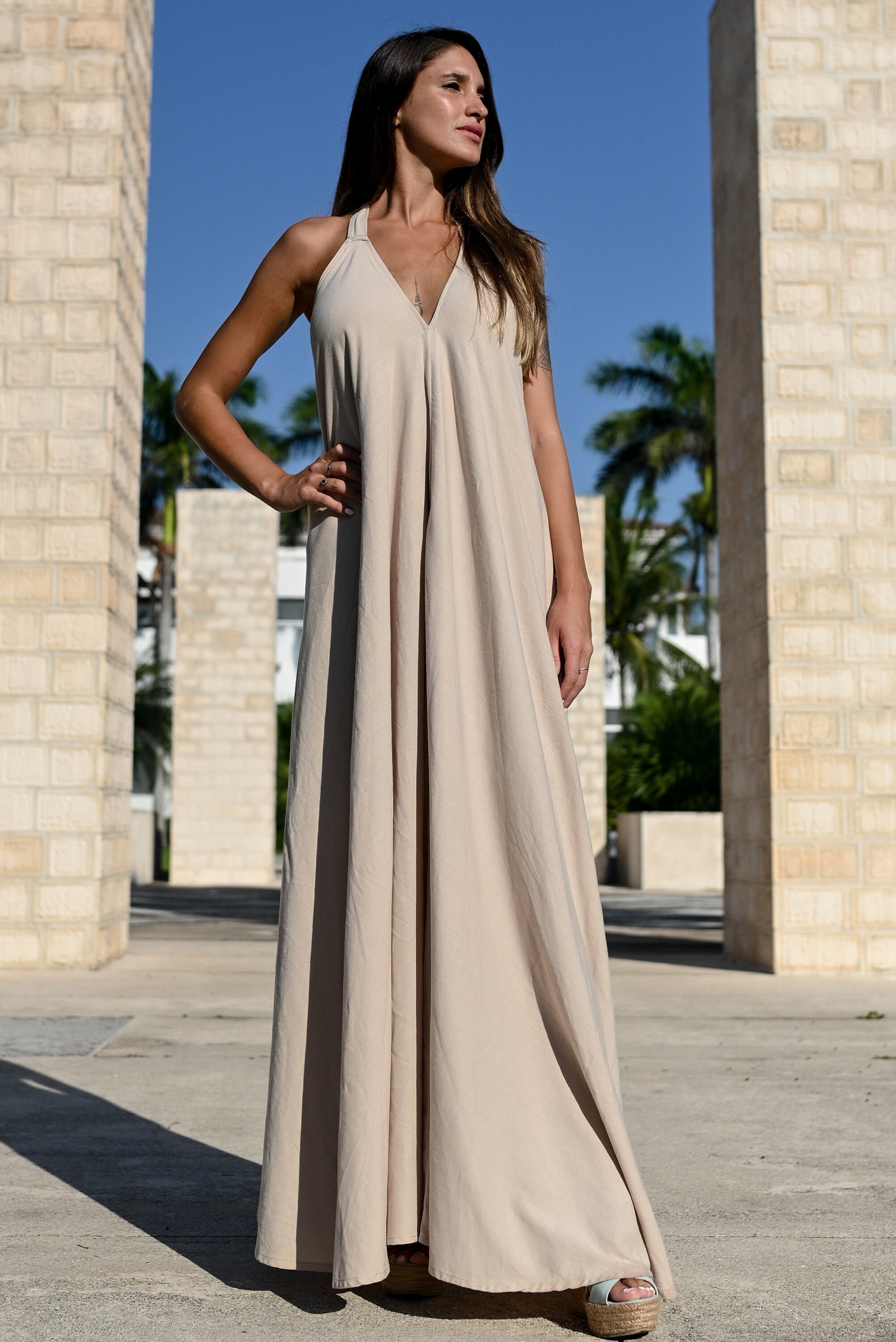 Halter Dress Top Backless Maxi Dress V Neck Halter Dress Beach Wedding ...