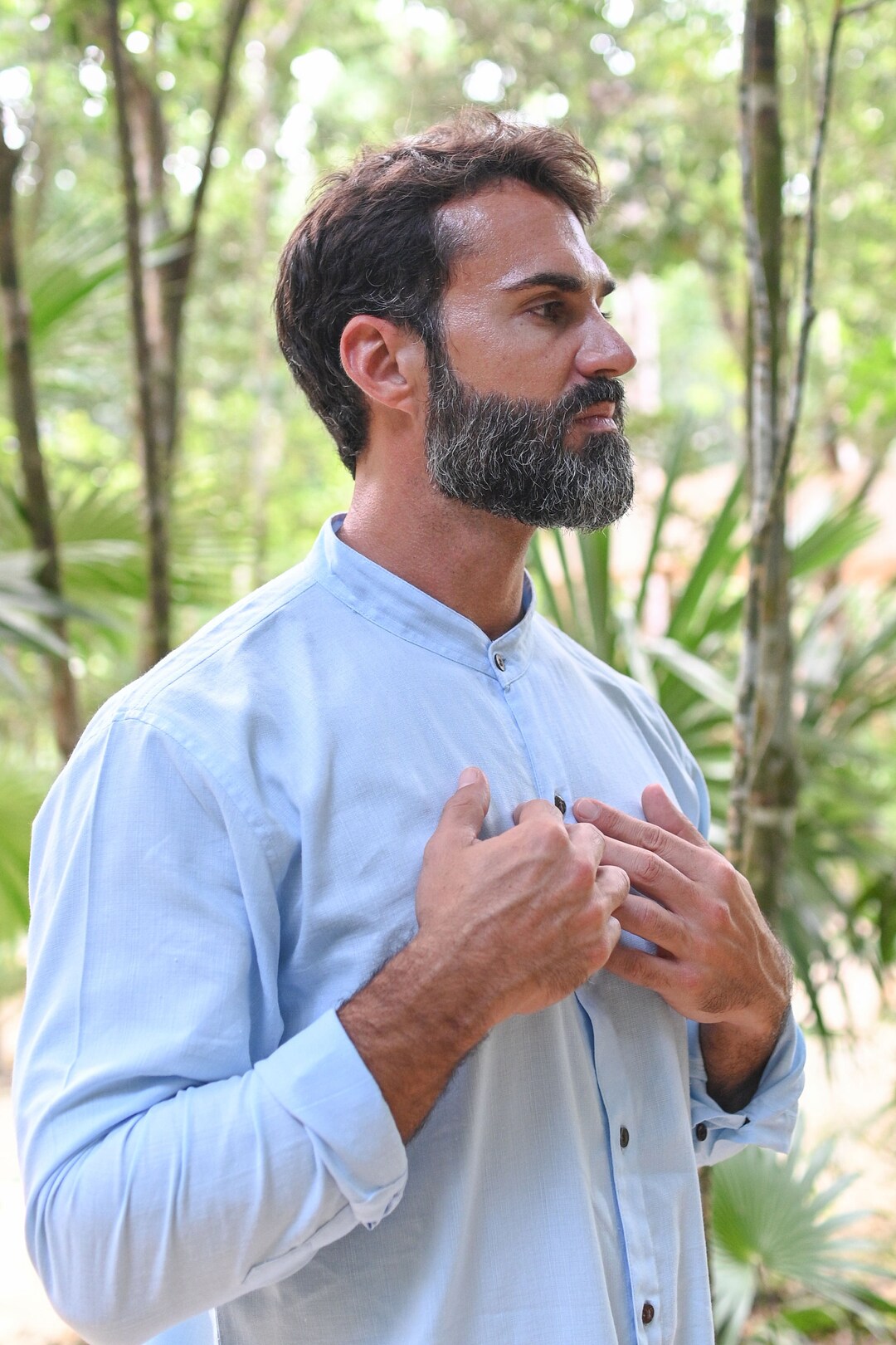 Men Mandarin Collar Shirt / Mandarin Collar Blouse / Mandarin Collar ...
