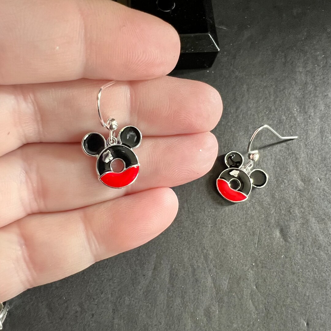 Silver Mickey Mouse Dangle Earrings Earrings Resin - Etsy