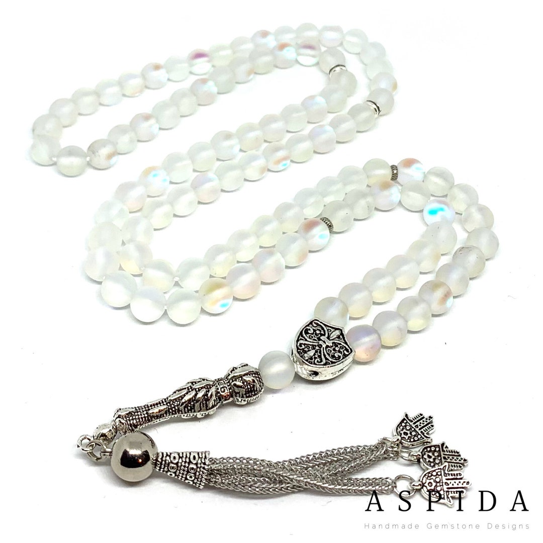 Real Aura Angel Quartz Gemstone, Islamic Prayer 99 Beads, Tasbih ...