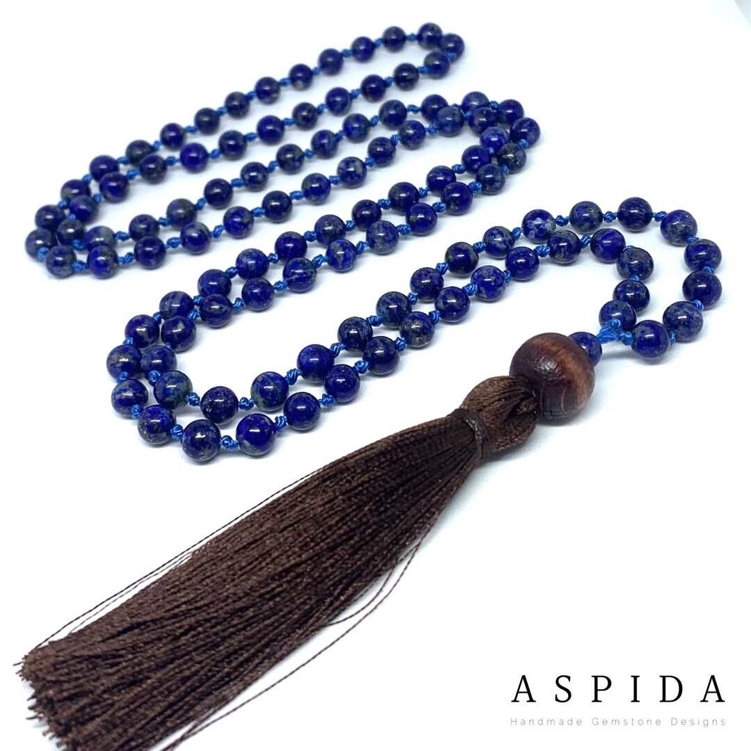 Real Lapis Lazuli Gemstone Mala Spiritual Necklace 6mm , Hand Knotted ...
