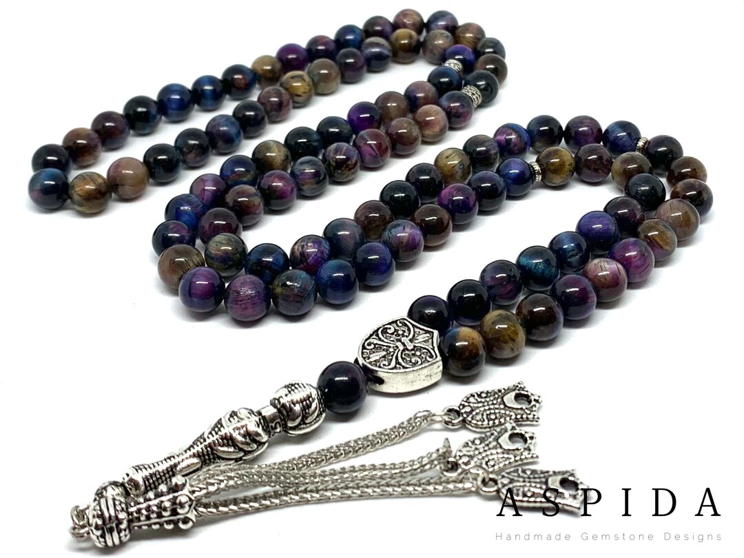 Real Tiger Eyes Gemstone, Islamic Prayer 99 Beads, Tasbih, Tesbih ...