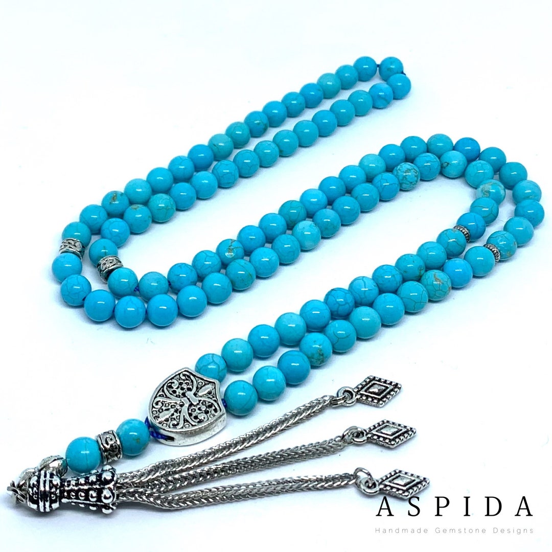 Real Turquoise Gemstone, Islamic Prayer 99 Beads, Tasbih, Tesbih ...