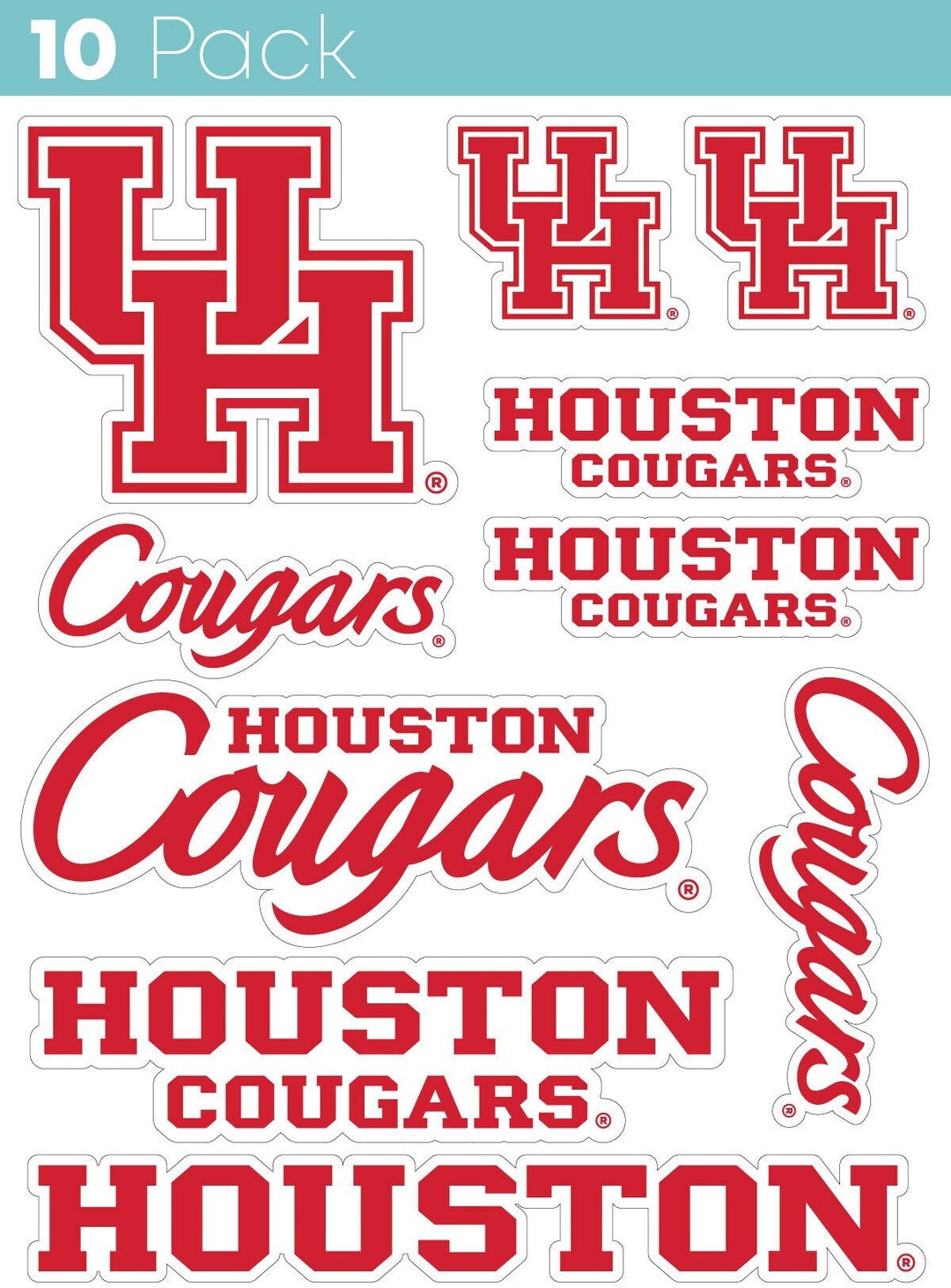 University of Houston 10 Pack Sticker - officially Licensed Decals - Etsy