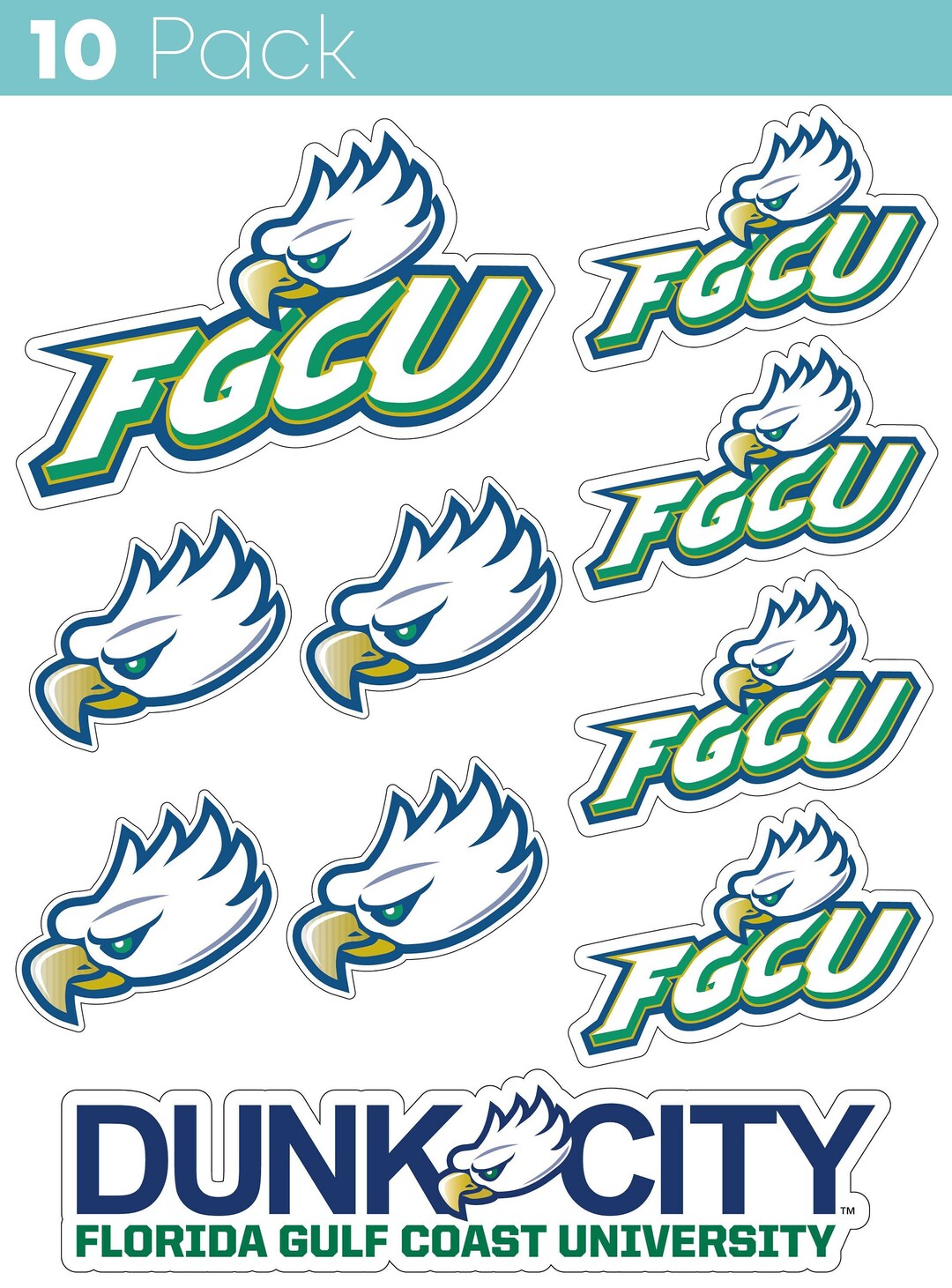Florida Gulf Coast Eagles 10 Pack Sticker - officially Licensed Decals ...