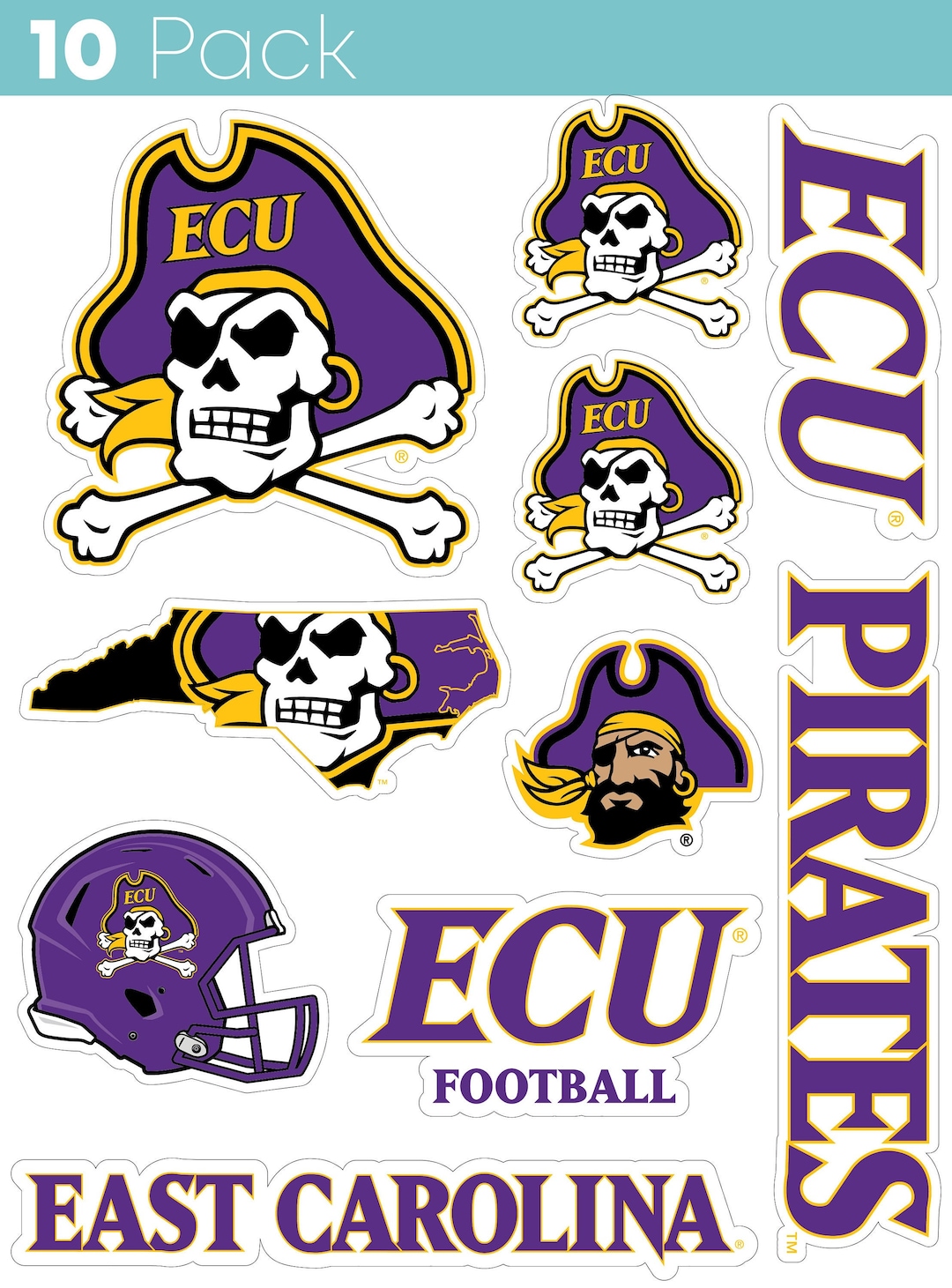 East Carolina Pirates 10 Pack Sticker - officially Licensed Decals - Etsy