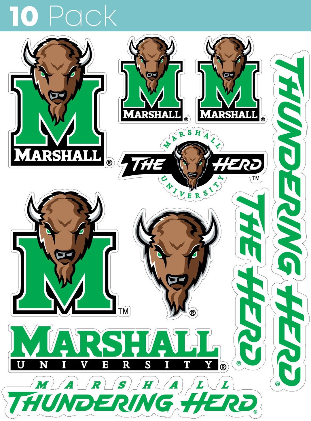 Marshall Thundering Herd 10 Pack Collegiate Vinyl Decal ...