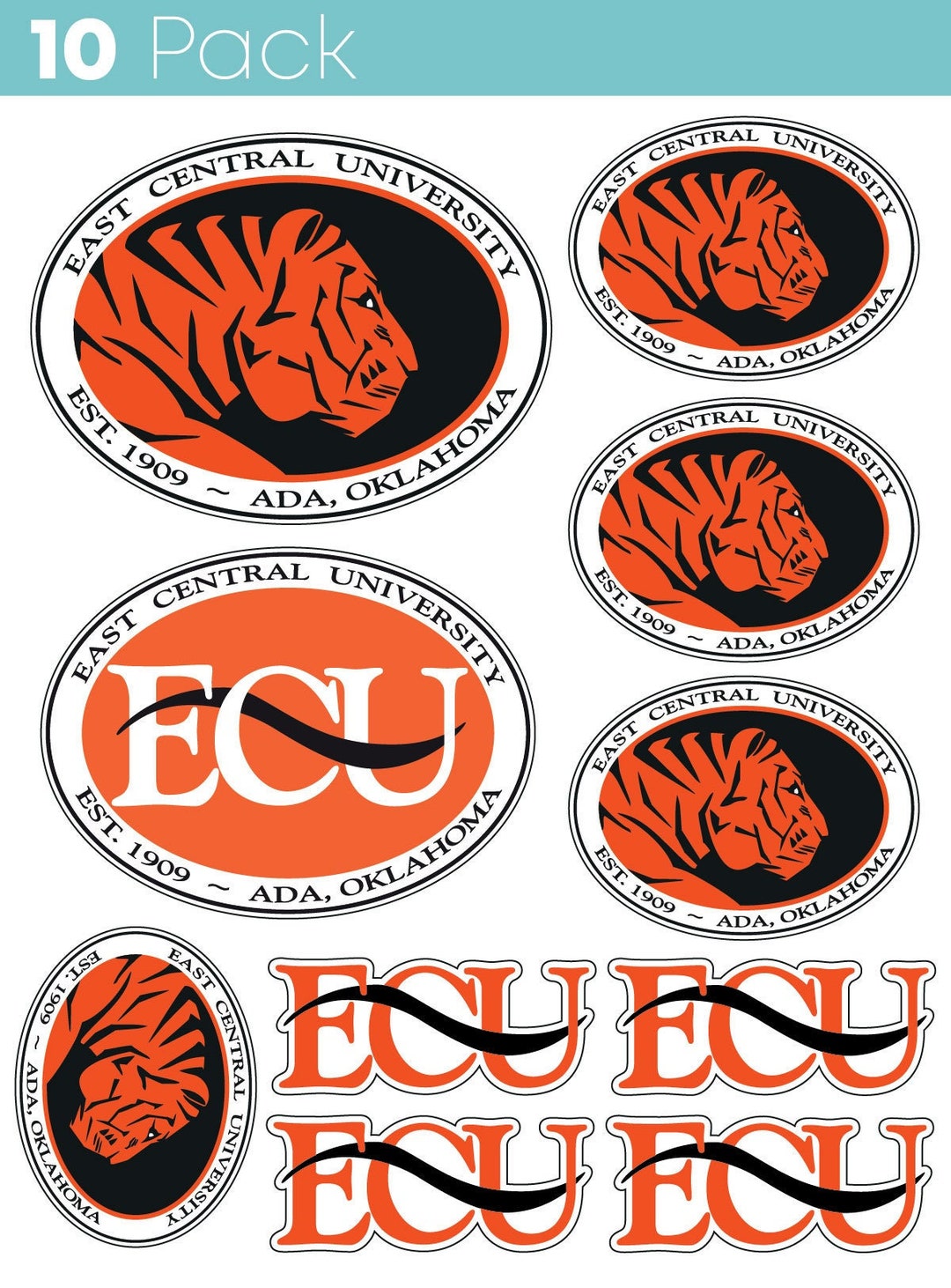 East Central University Tigers 10 Pack Sticker - officially Licensed ...