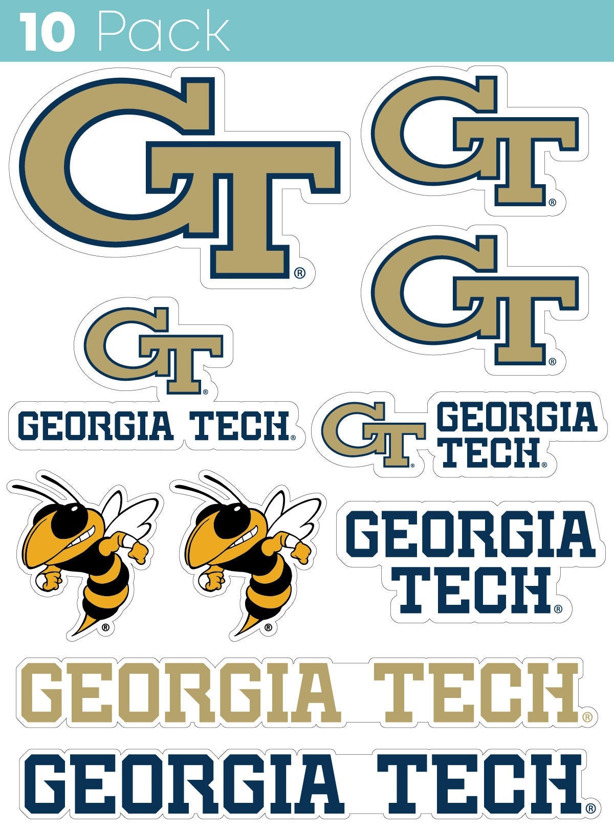 Georgia Tech Yellow Jackets 10 Pack Collegiate Vinyl Decal Sticker - Etsy