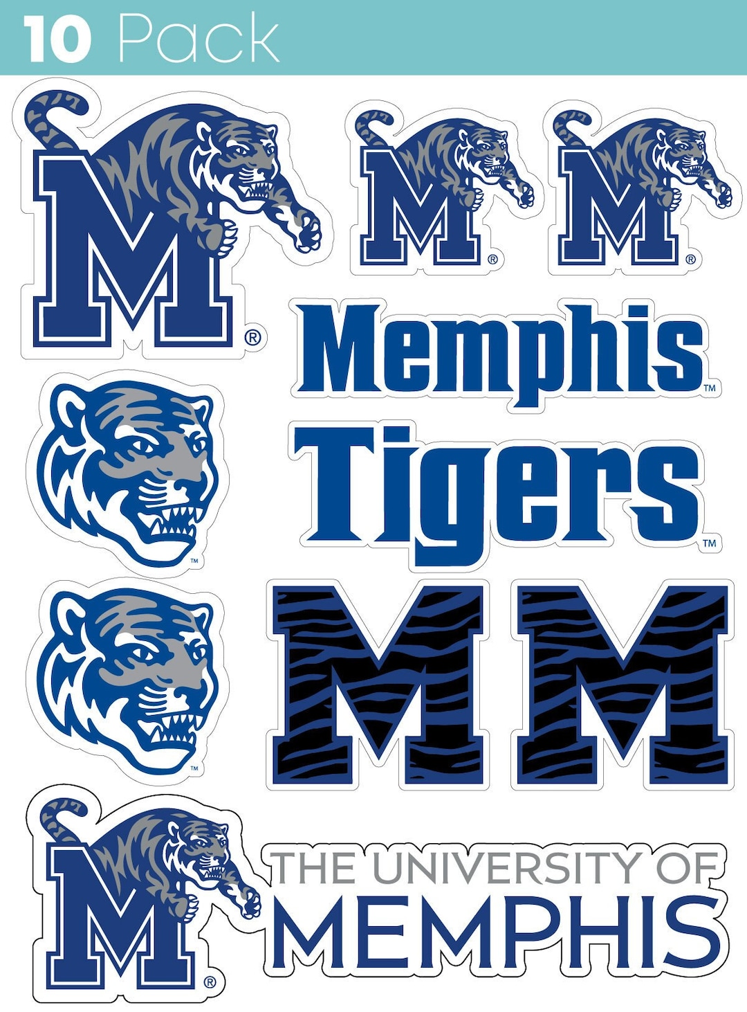 Memphis Tigers 10 Pack Sticker - officially Licensed Decals - Etsy