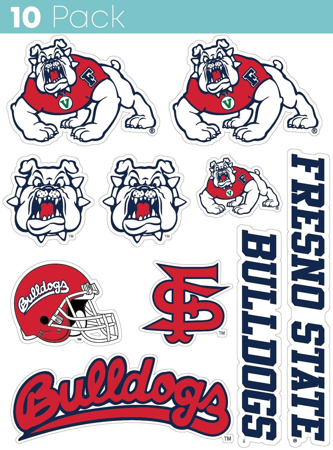 Fresno State Bulldogs 10 Pack Sticker - officially Licensed Decals - Etsy