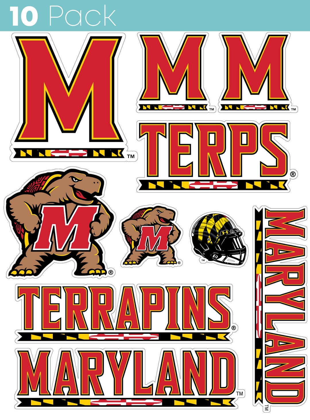 Maryland Terrapins 10 Pack Sticker - officially Licensed Decals - Etsy