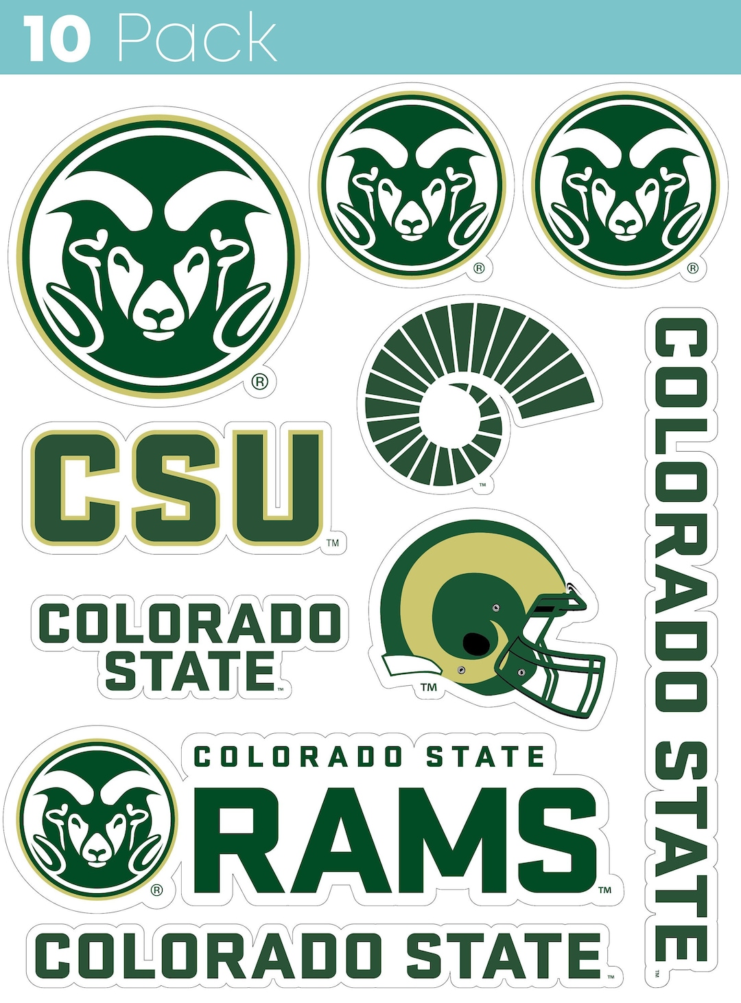 Colorado State Rams 10 Pack Collegiate Vinyl Decal Stickerofficially ...