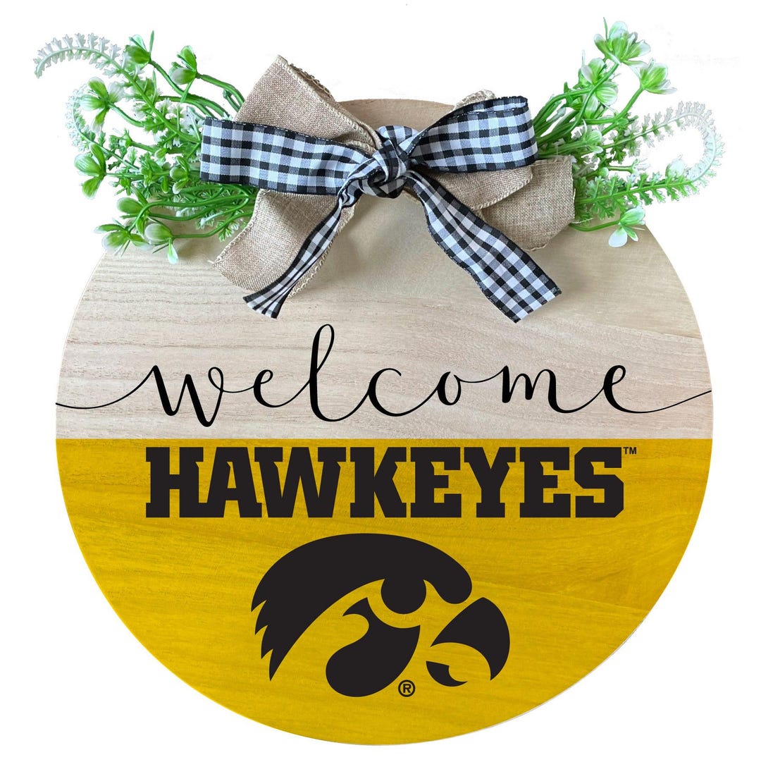 Iowa Hawkeyes Wooden Wreath Welcome Sign 11.75" Diameter Officially ...