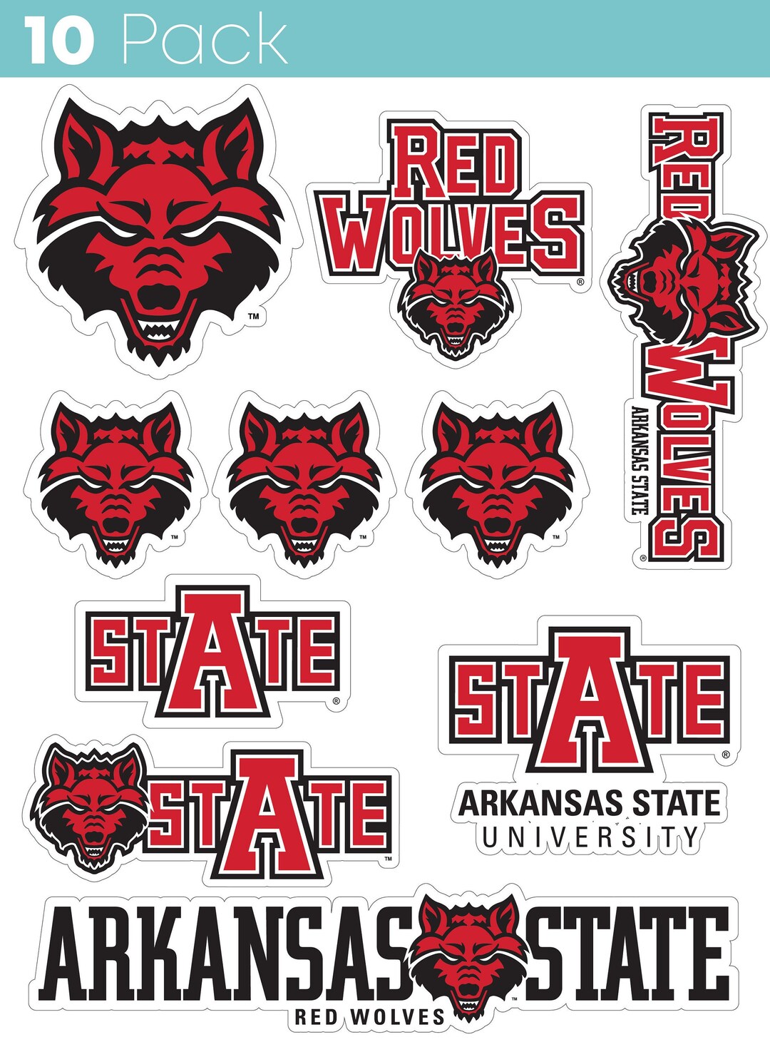 Arkansas State 10 Pack Collegiate Vinyl Decal Stickerofficially ...