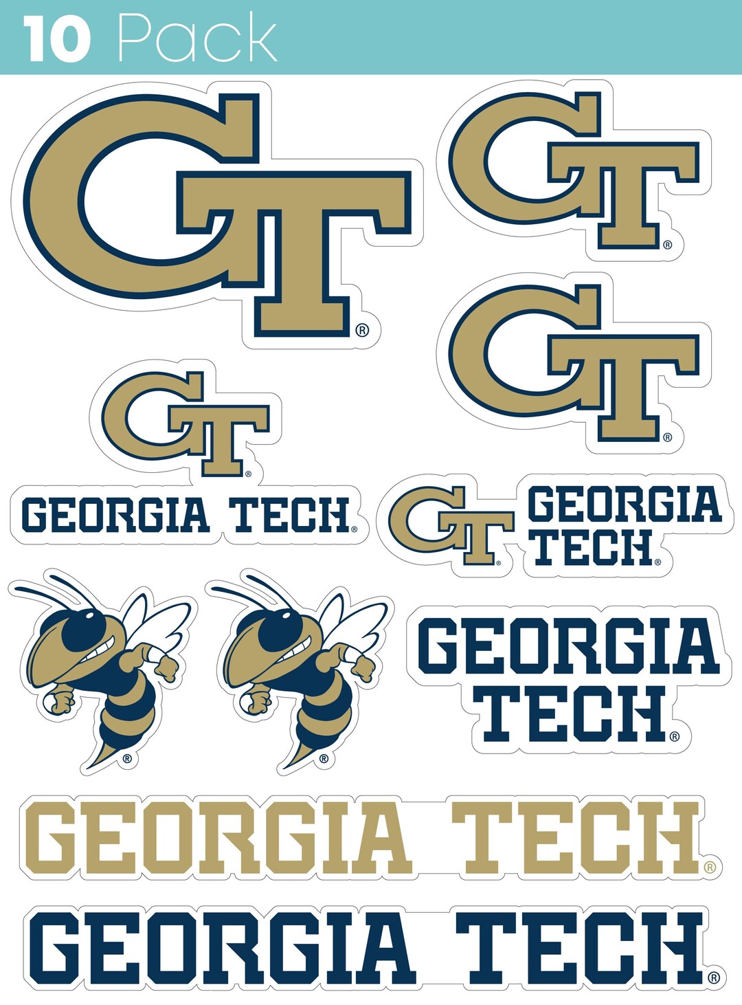 Georgia Tech Yellow Jackets 10 Pack Sticker - officially Licensed ...