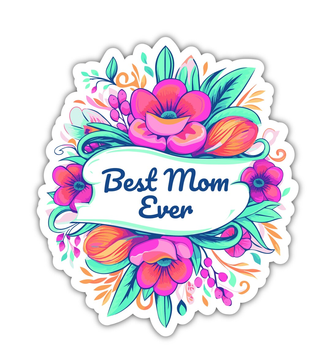 Mother's Day Best Mom Ever Pink Floral Vinyl Decal Sticker - Etsy