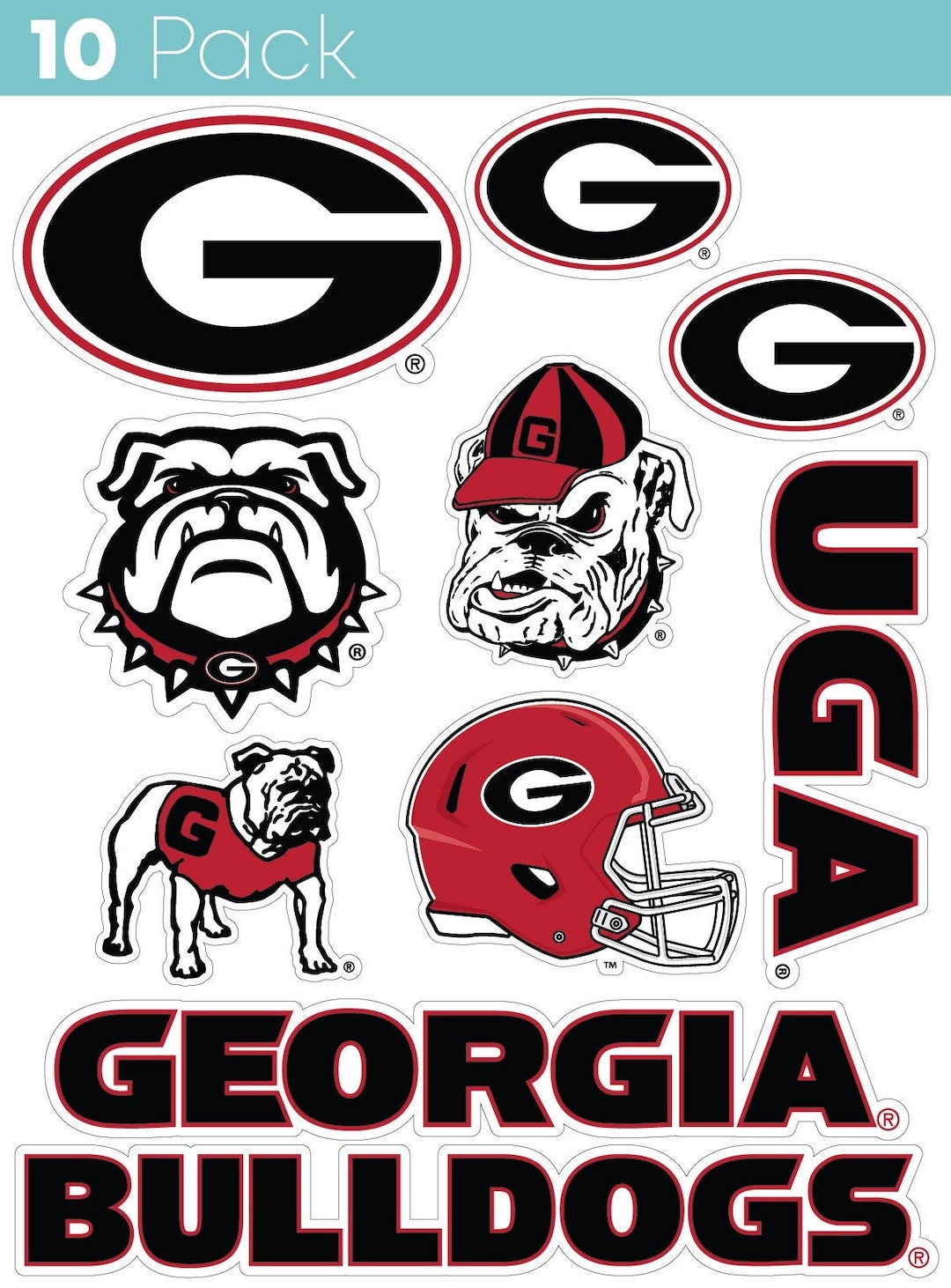 Georgia Bulldogs 10 Pack Sticker - officially Licensed Decals - Etsy