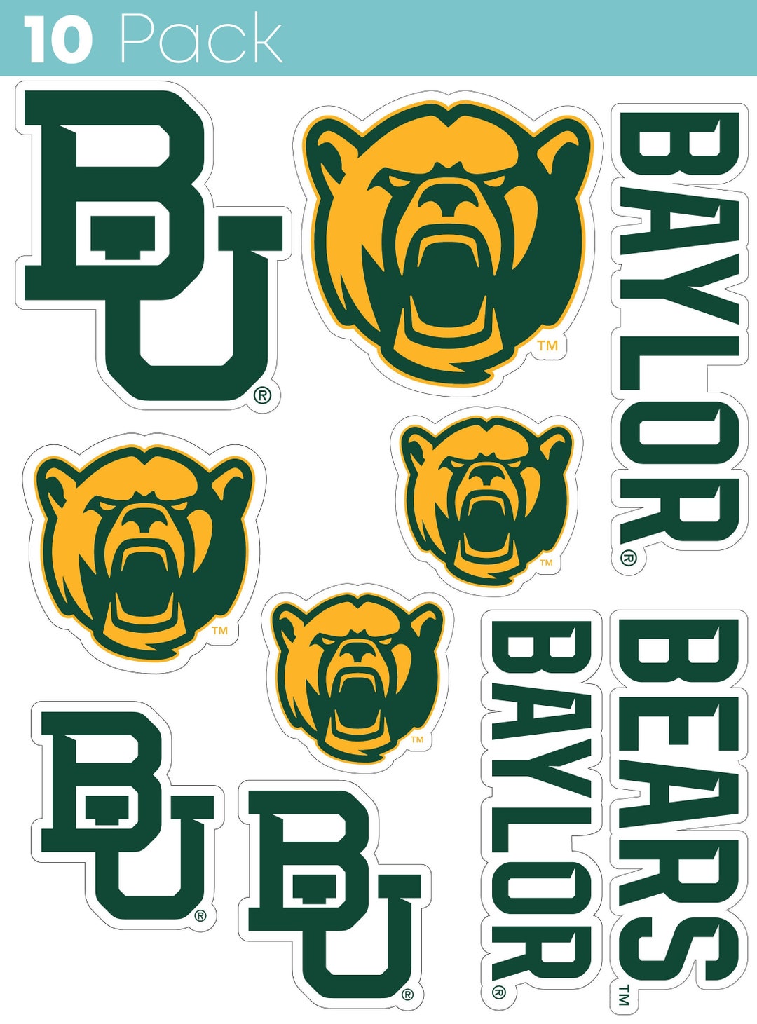 Baylor Bears 10 Pack Collegiate Vinyl Decal Stickerofficially Licensed ...