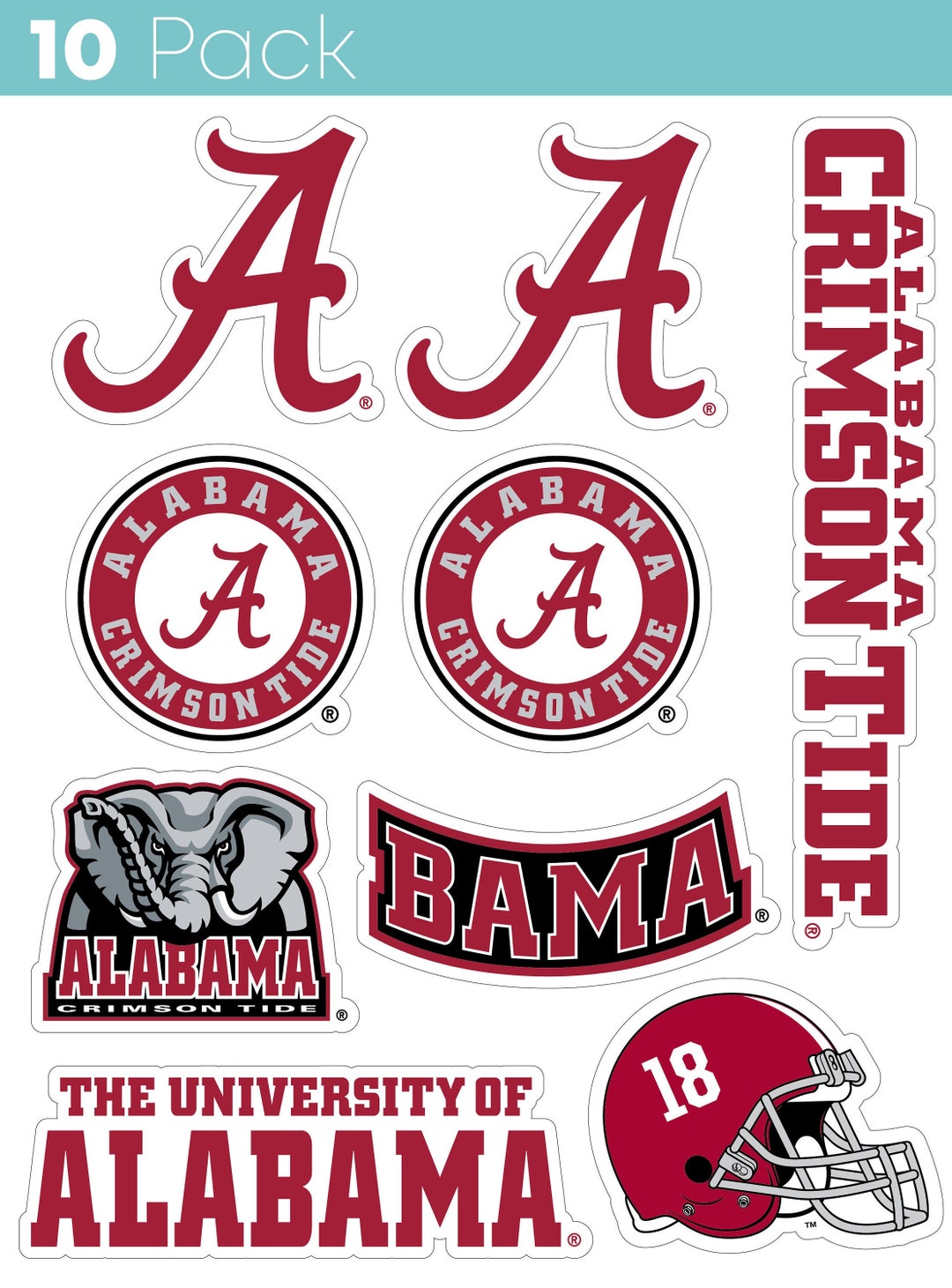 Alabama Crimson Tide 10 Pack Sticker - officially Licensed Decals - Etsy