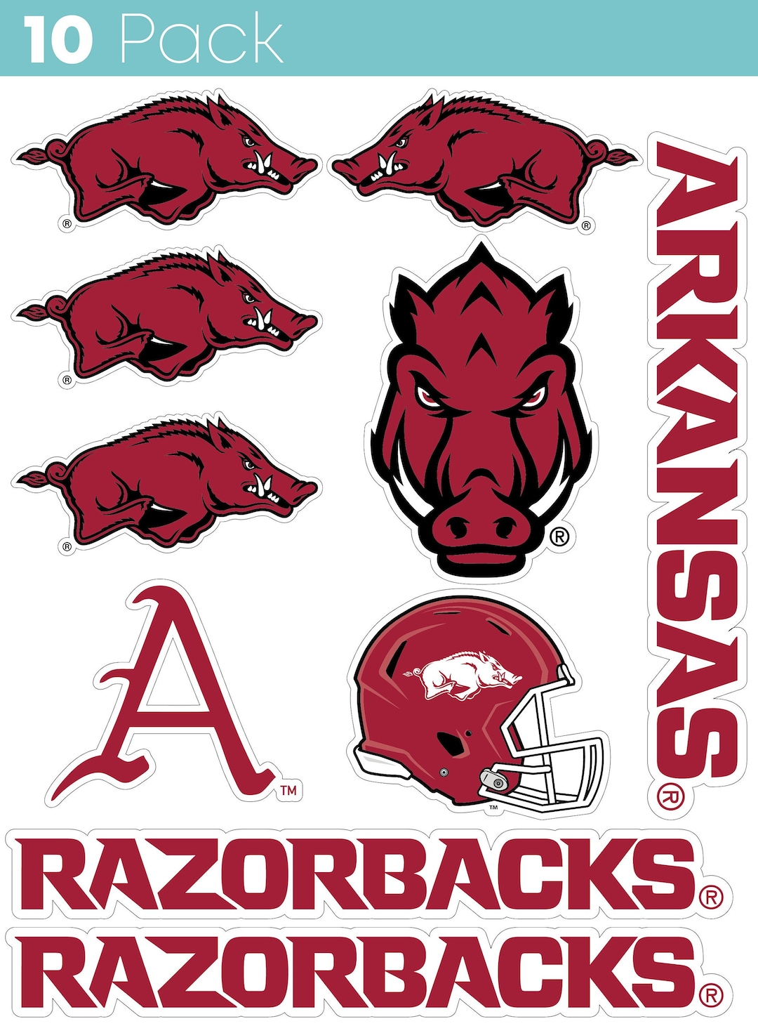 Arkansas Razorbacks 10 Pack Sticker - officially Licensed Decals - Etsy