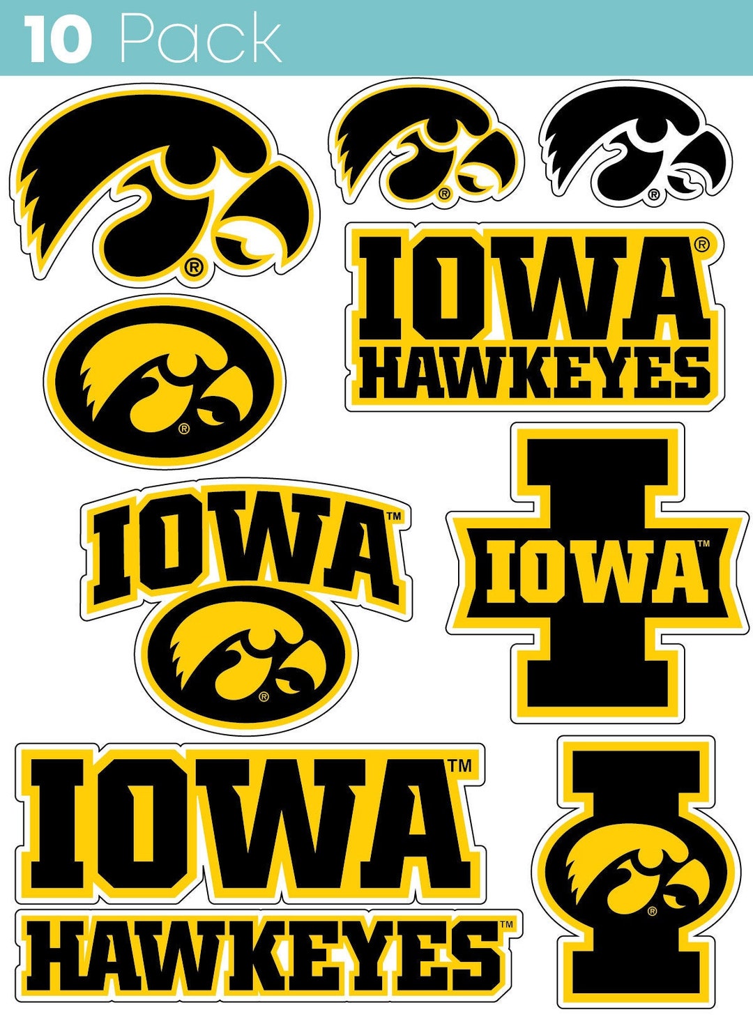 Iowa Hawkeyes 10 Pack Sticker - officially Licensed Decals - Etsy