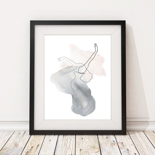 Abstract Female Dance Dancer Line Art Watercolor - Art Print - Wall Art ...