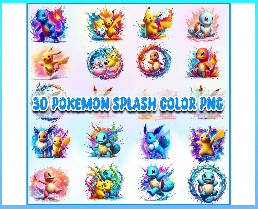 Pokemon Splash PNG Bundle, Colorful Cartoon Png, Splash of Color PNG ...