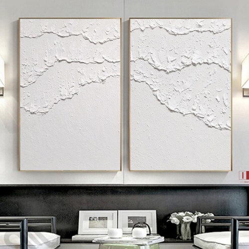 Large White Abstract Painting White Textured Wall Art White 3D - Etsy
