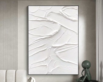 Large White Abstract Painting White Textured Wall Art White 3D Textured Art White Painting White ...