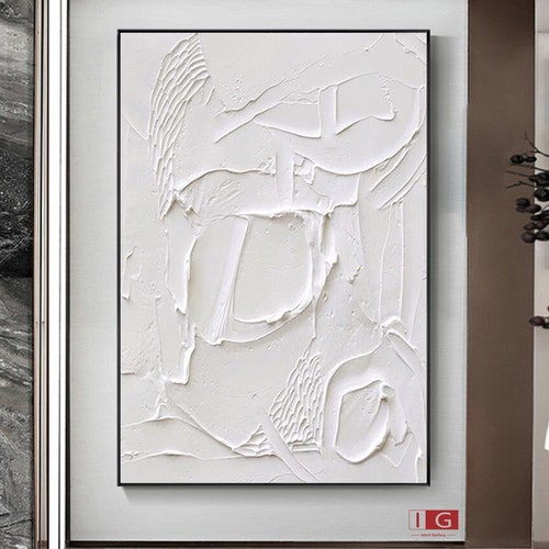 Large White Abstract Painting White Textured Wall Art White 3D - Etsy