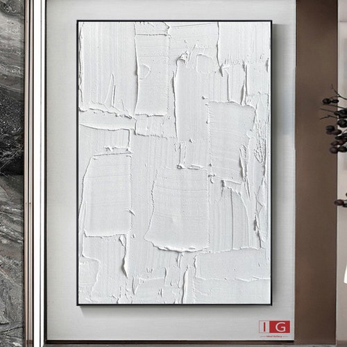 Large White Abstract Painting White Textured Wall Art White 3D - Etsy