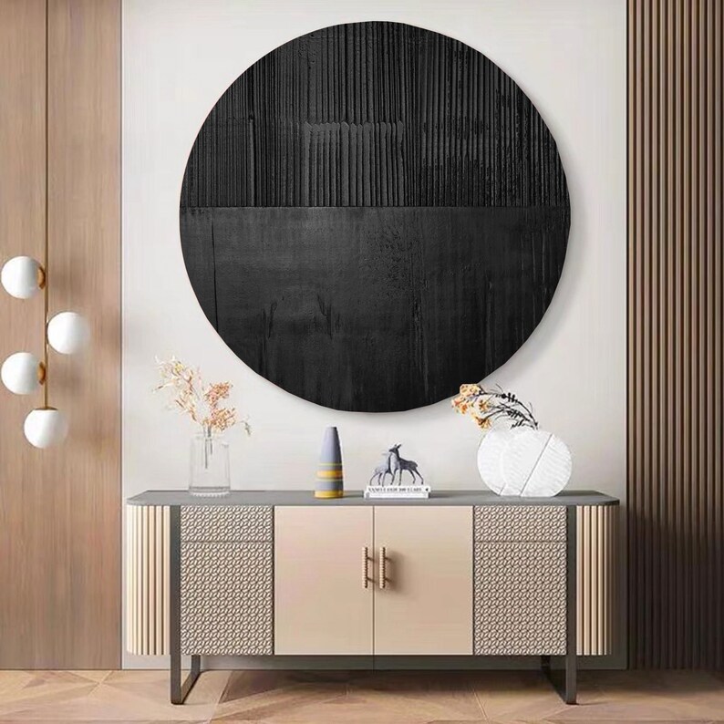 Large Black Circle Abstract Painting, Textured Minimalist Art - Etsy