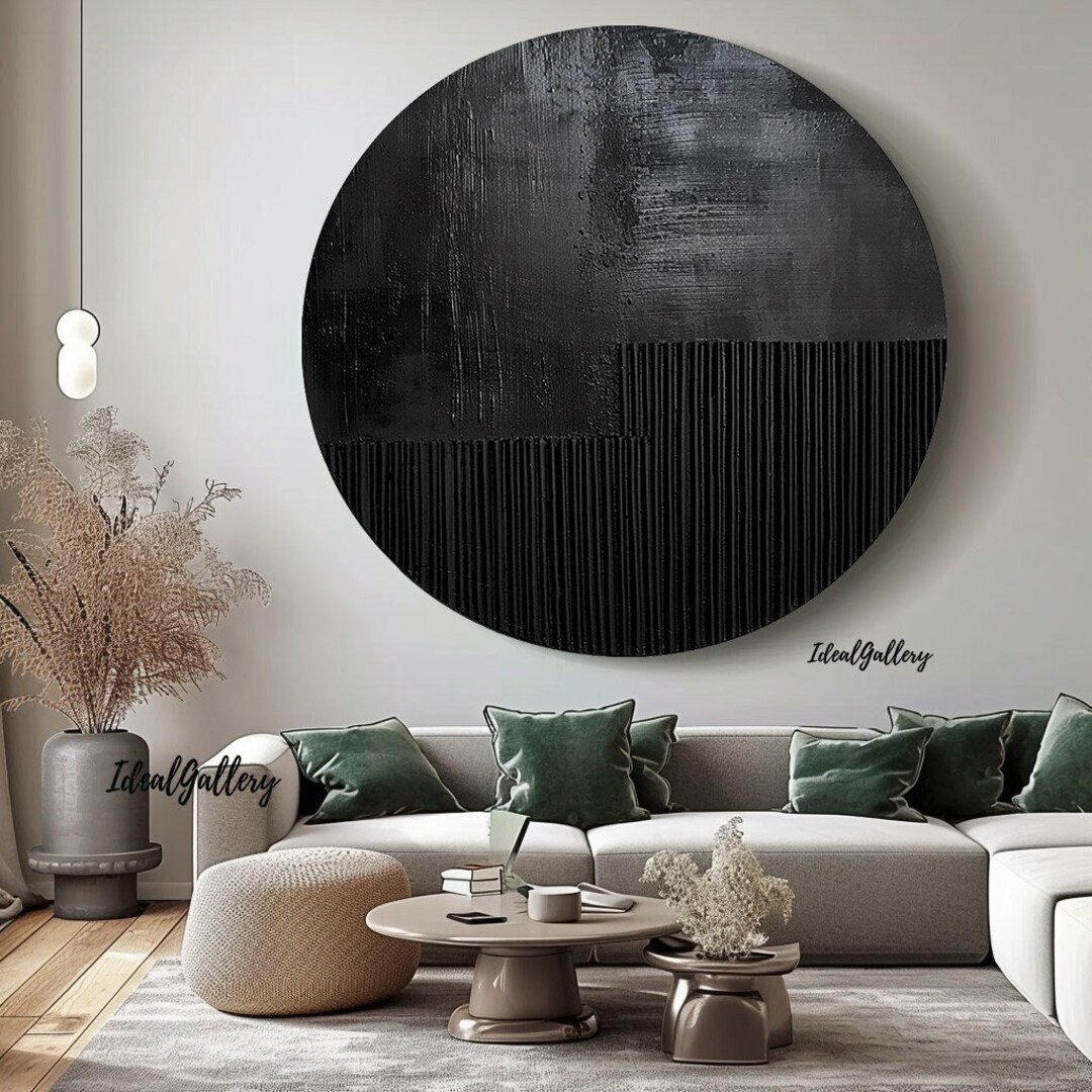 Circle Black Abstract Art Black Circle Wall Art Large Black Circle ...