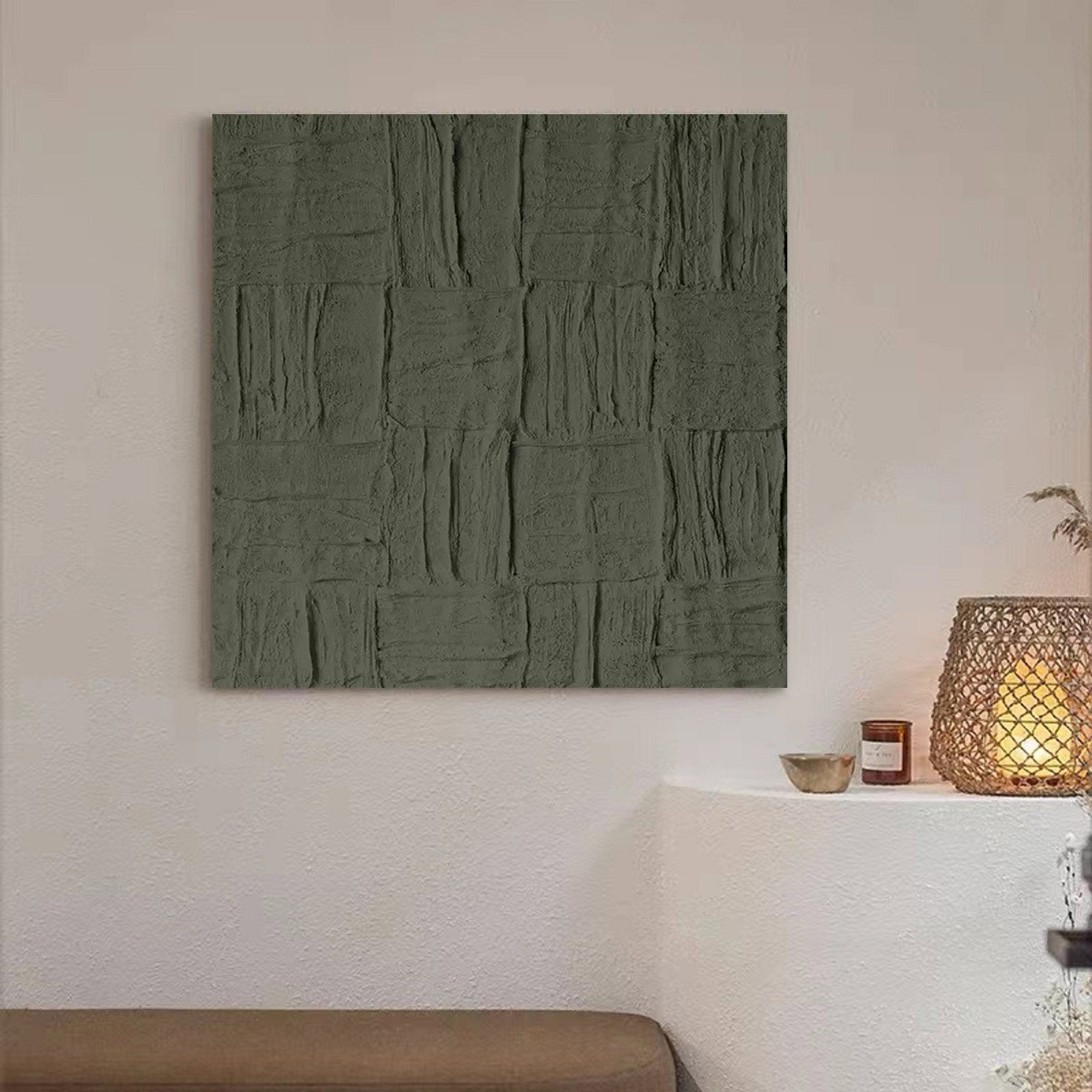 Olive Green Painting Green Canvas Art Green Minimalism Painting Green ...