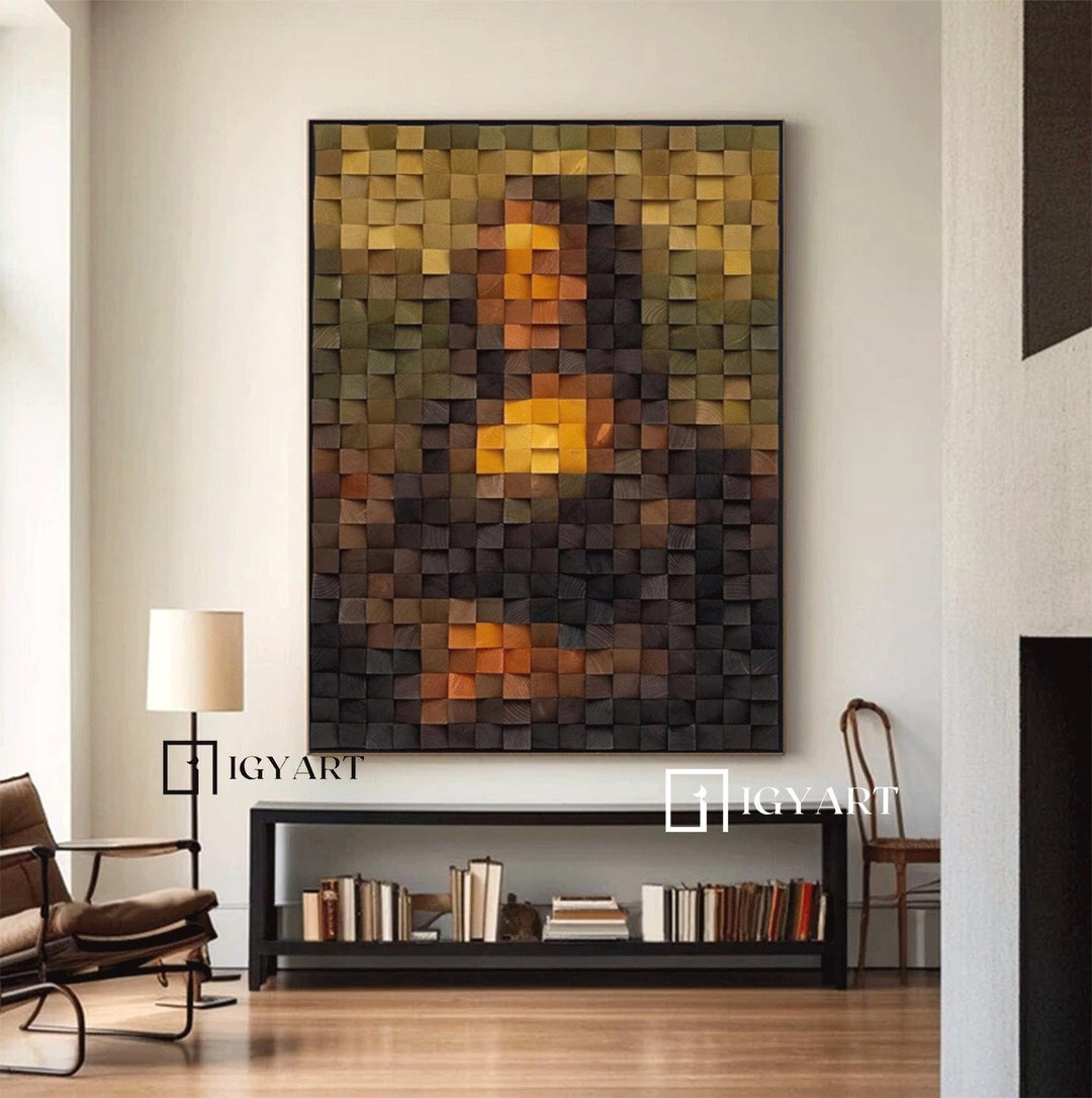 Mona Lisa Wood Art Sculpture, Geometric Wall Decor, Hand-painted - Etsy