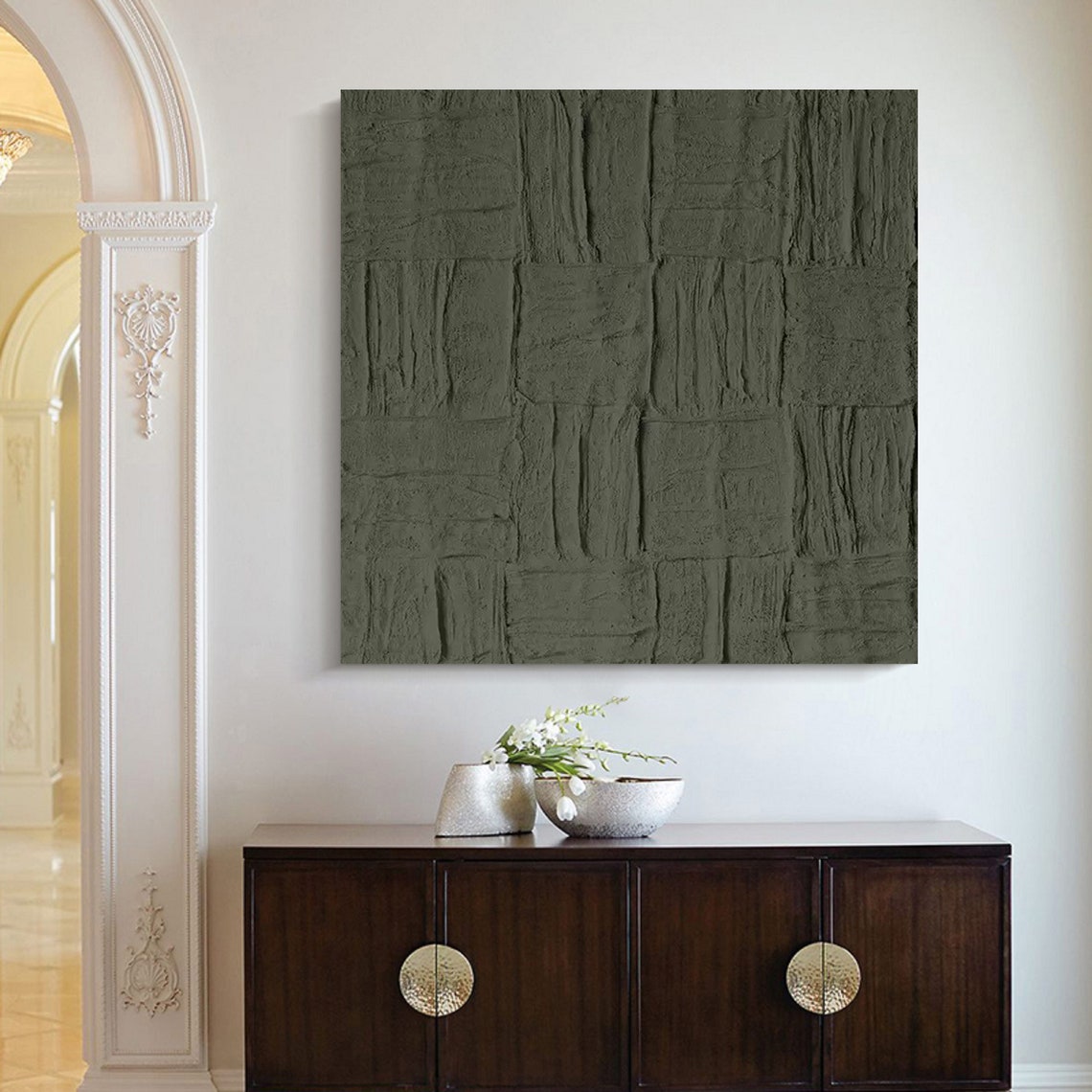 Olive Green Painting Green Canvas Art Green Minimalism Painting Green ...