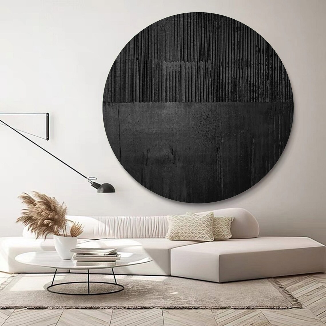 Large Black Circle Abstract Painting, Textured Minimalist Art - Etsy