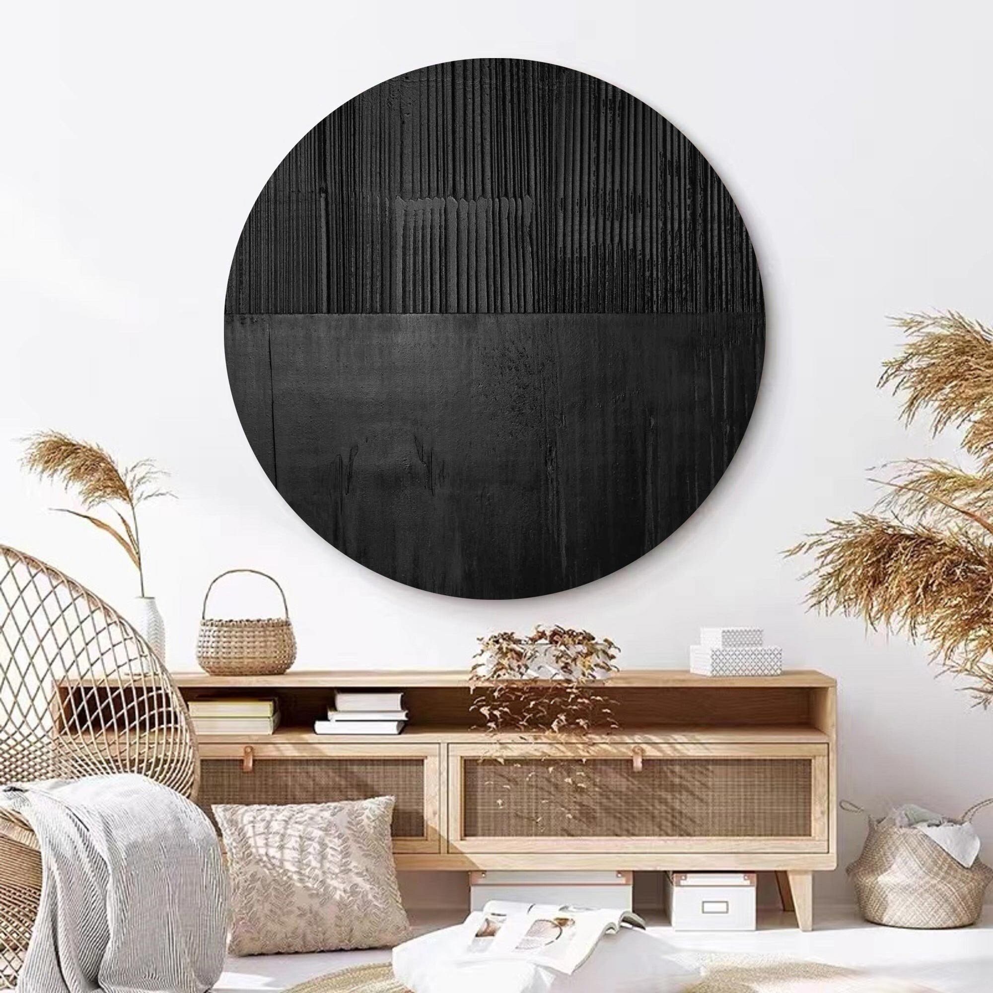 Large Black Circle Abstract Painting, Textured Minimalist Art - Etsy