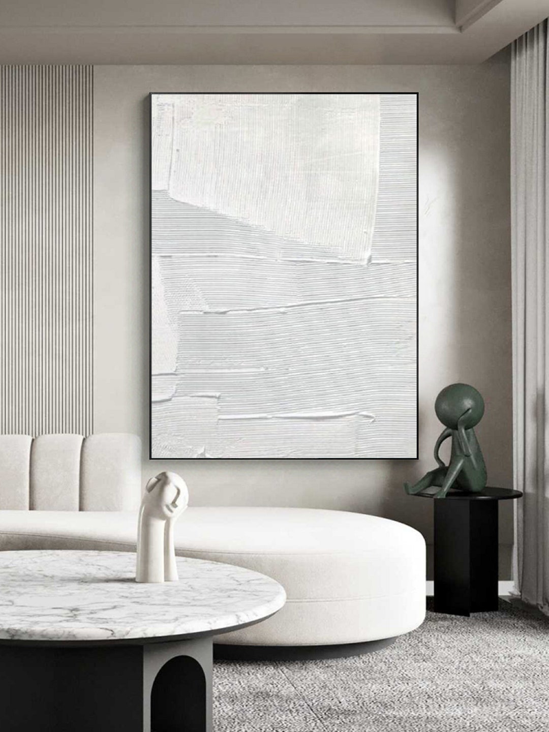 Large White Abstract Painting White Minimalist Painting White 3D ...