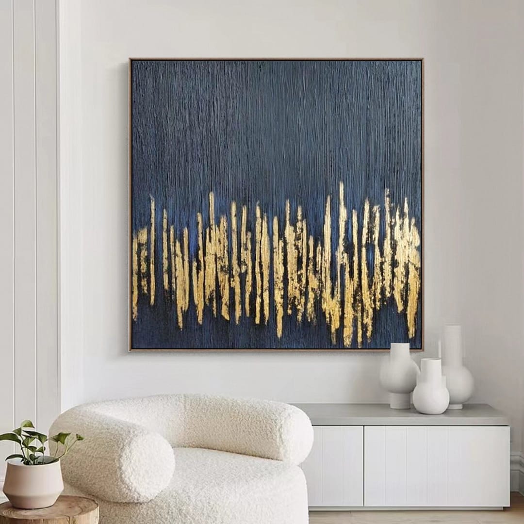 Gold and Blue Wall Art Gold Artwork Gold 3D Abstract Painting Blue and ...