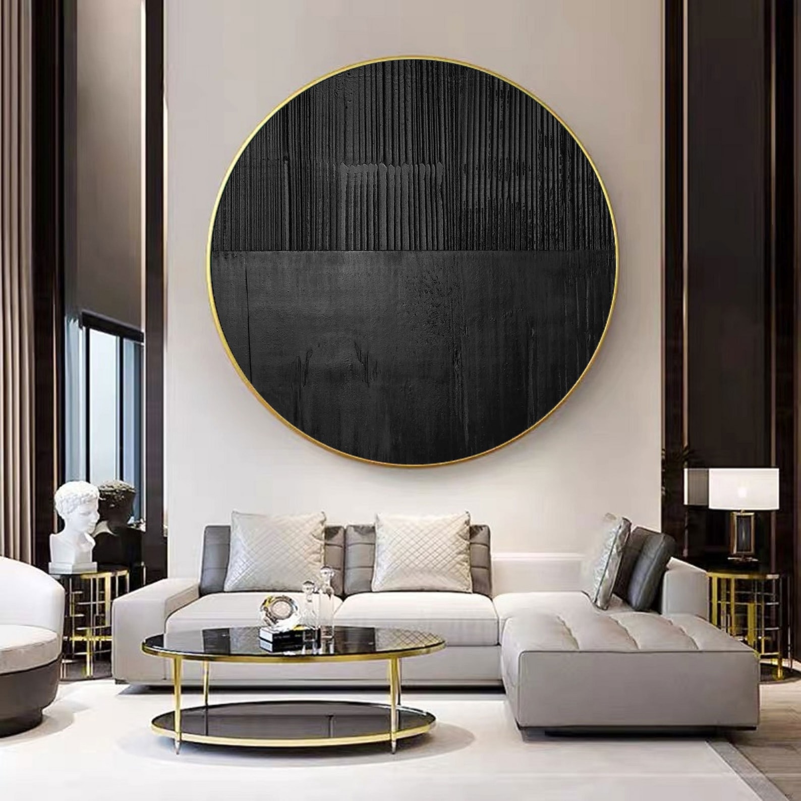 Large Black Circle Abstract Painting, Textured Minimalist Art - Etsy